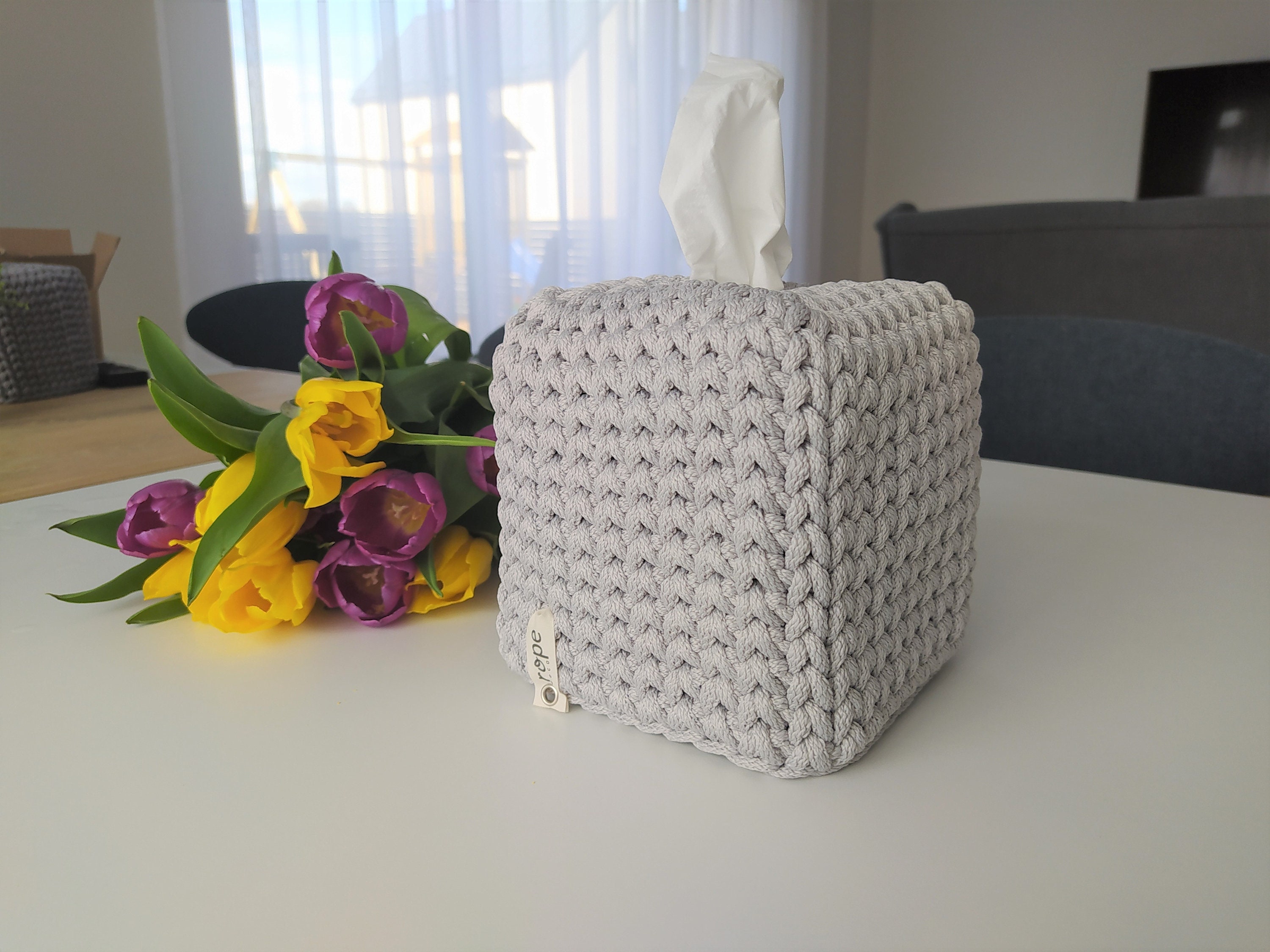 Square Light Grey Tissue Box Cover Crochet Scandinavian Style - Etsy