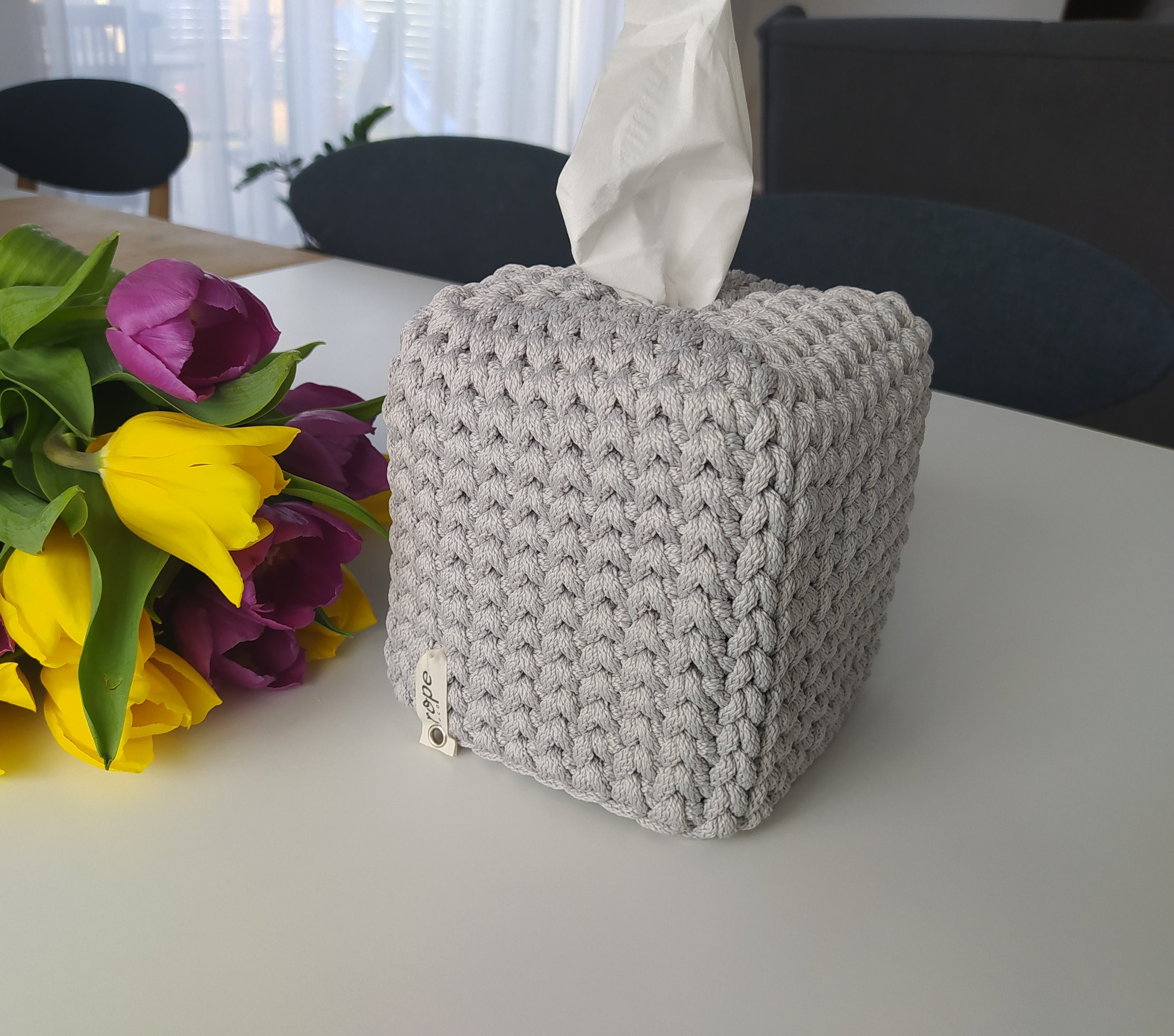 Square Light Grey Tissue Box Cover Crochet Scandinavian Style - Etsy