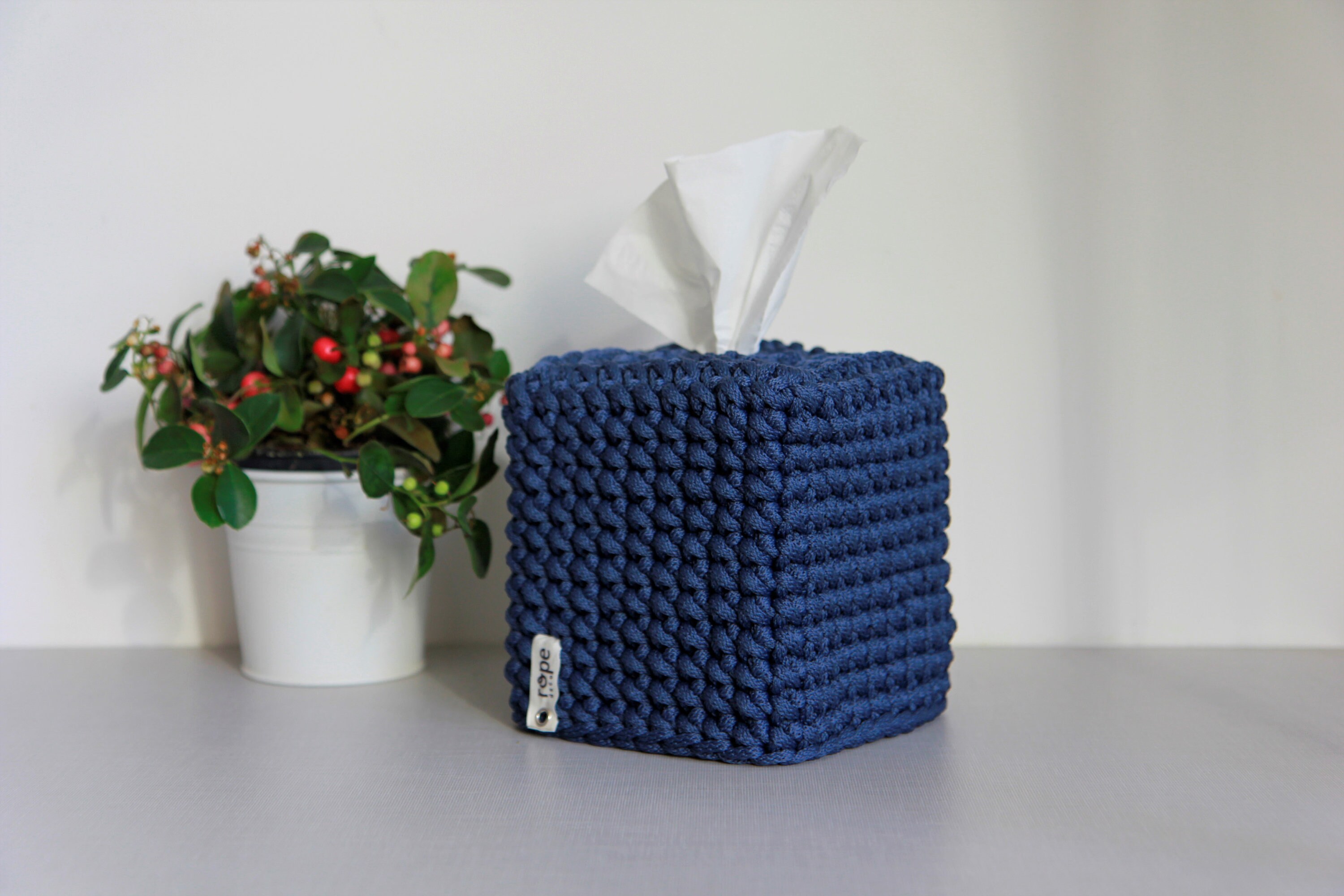 Square Blue Jeans Tissue Box Cover Crochet Scandinavian Style | Etsy