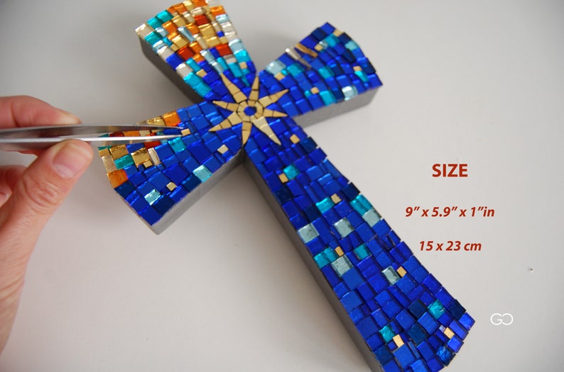 Shaded Blue Wall Cross, Mosaic Cross, Colored Glass Cross in Glass ...