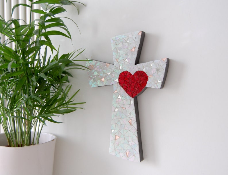 Stain glass mosaic cross white modern wall cross in glass | Etsy