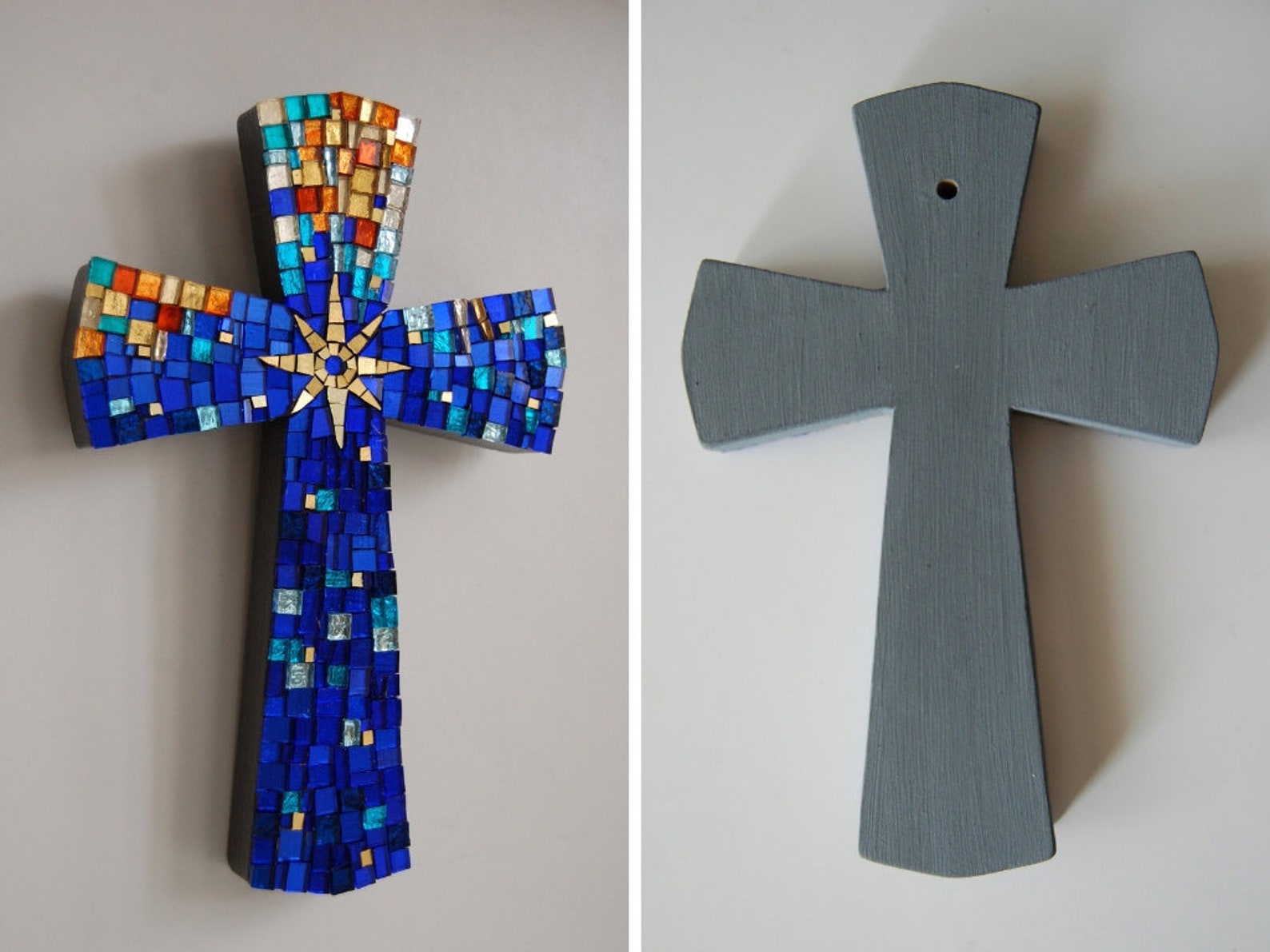 Shaded Blue Wall Cross, Mosaic Cross, Colored Glass Cross in Glass ...