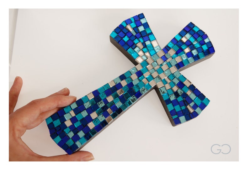 Shaded Blue Wall Cross Mosaic Glass Blue Cross Art L - Etsy