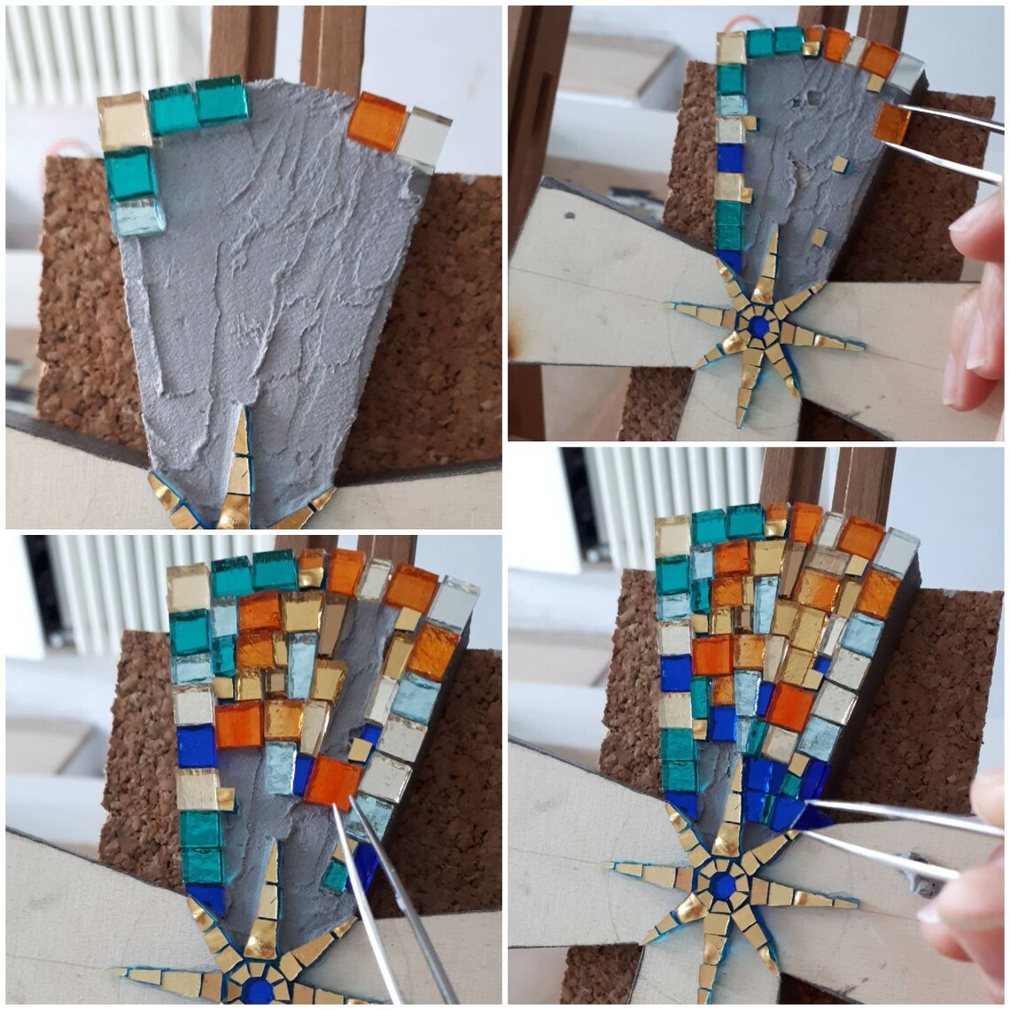 Shaded Blue Wall Cross, Mosaic Cross, Colored Glass Cross in Glass ...