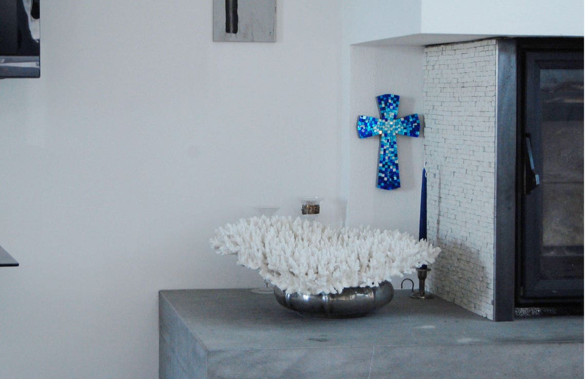 Shaded Blue Wall Cross Mosaic Glass Blue Cross Art L - Etsy