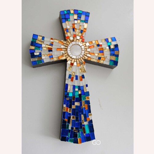 Shaded Blue Wall Cross Mosaic Cross Colored Glass Cross in - Etsy