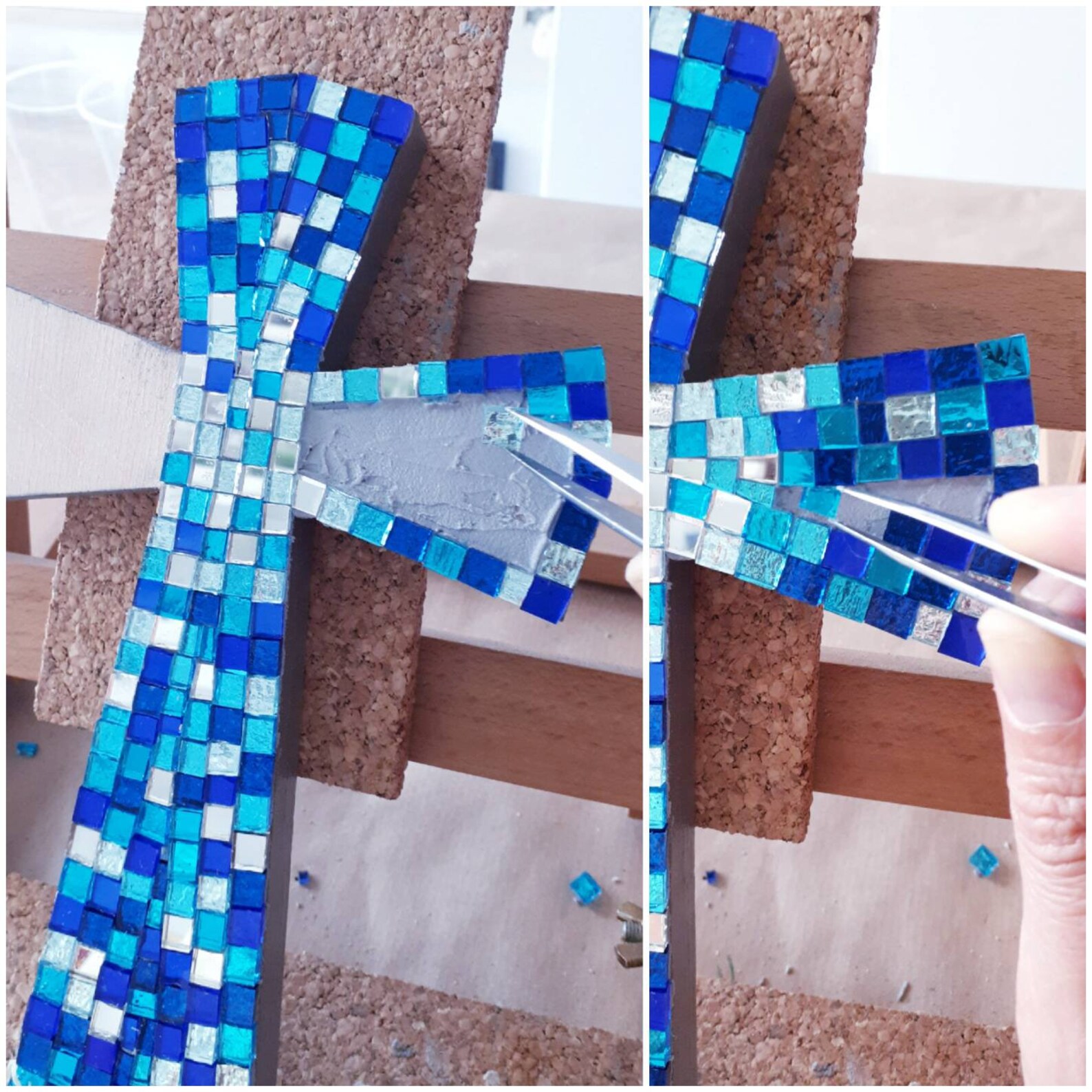 Shaded Blue Wall Cross Mosaic Glass Blue Cross Art L - Etsy