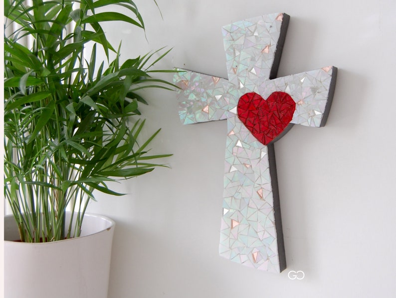 Stain Glass Mosaic Cross White Modern Wall Cross in Glass - Etsy