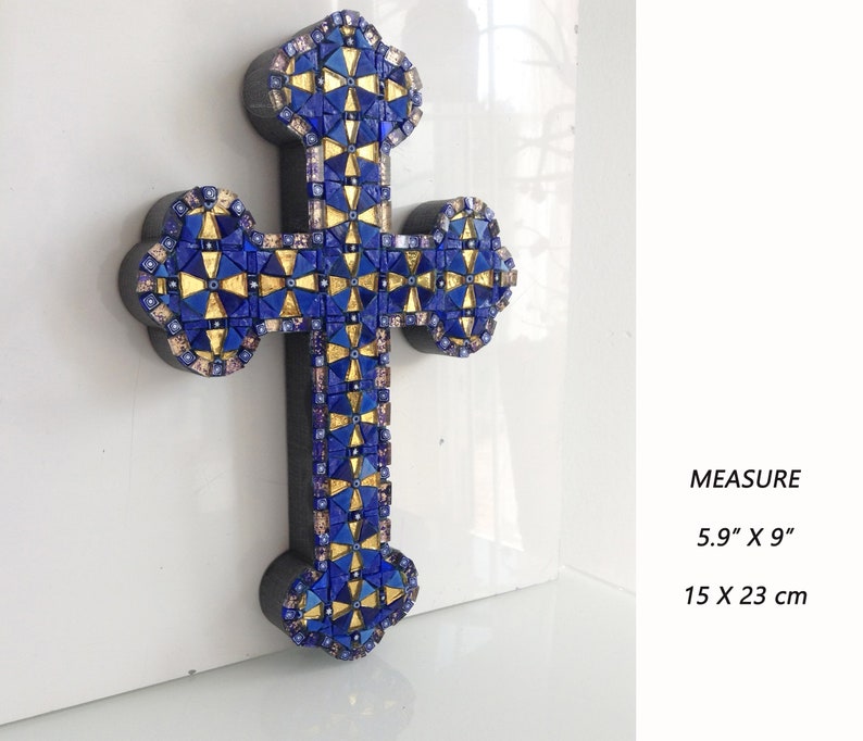 Mosaic Art Cross Baroque Cross to Hang in Mosaic Blue and Gold - Etsy UK