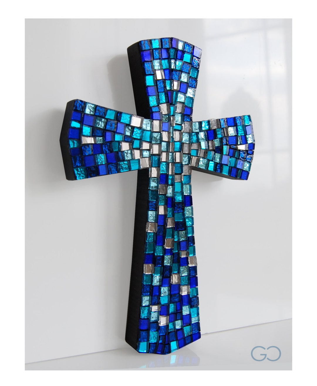 Shaded Blue Wall Cross, Mosaic Glass Blue Cross, Art L /700/A/9 - Etsy