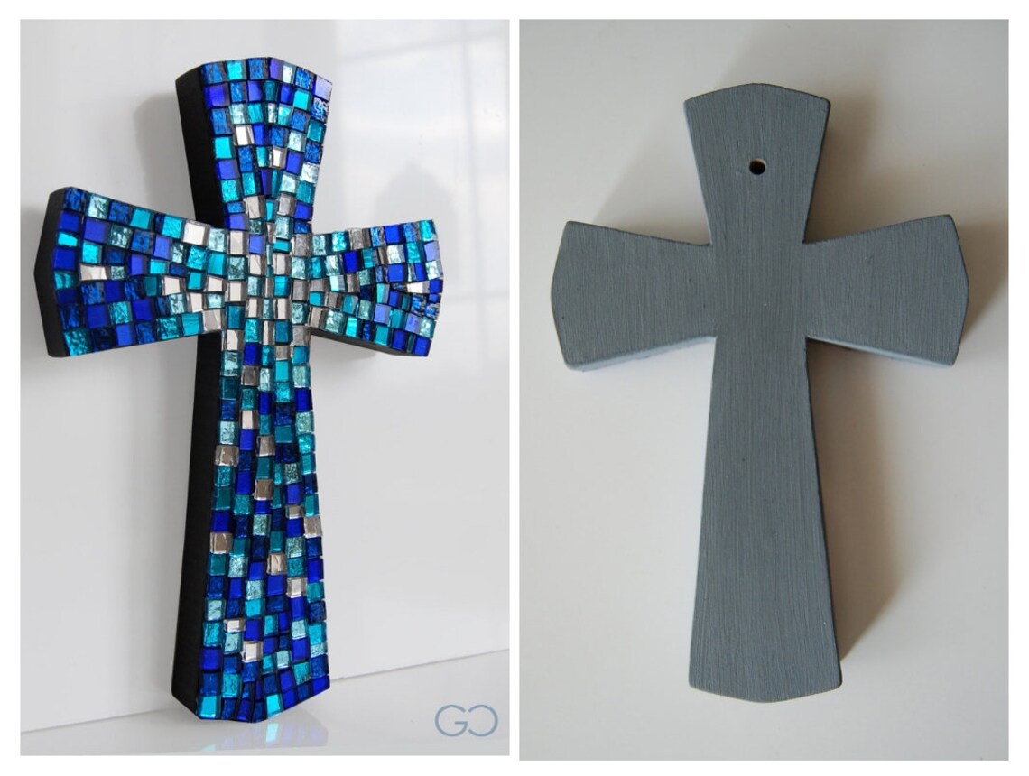 Shaded Blue Wall Cross Mosaic Glass Blue Cross Art L - Etsy