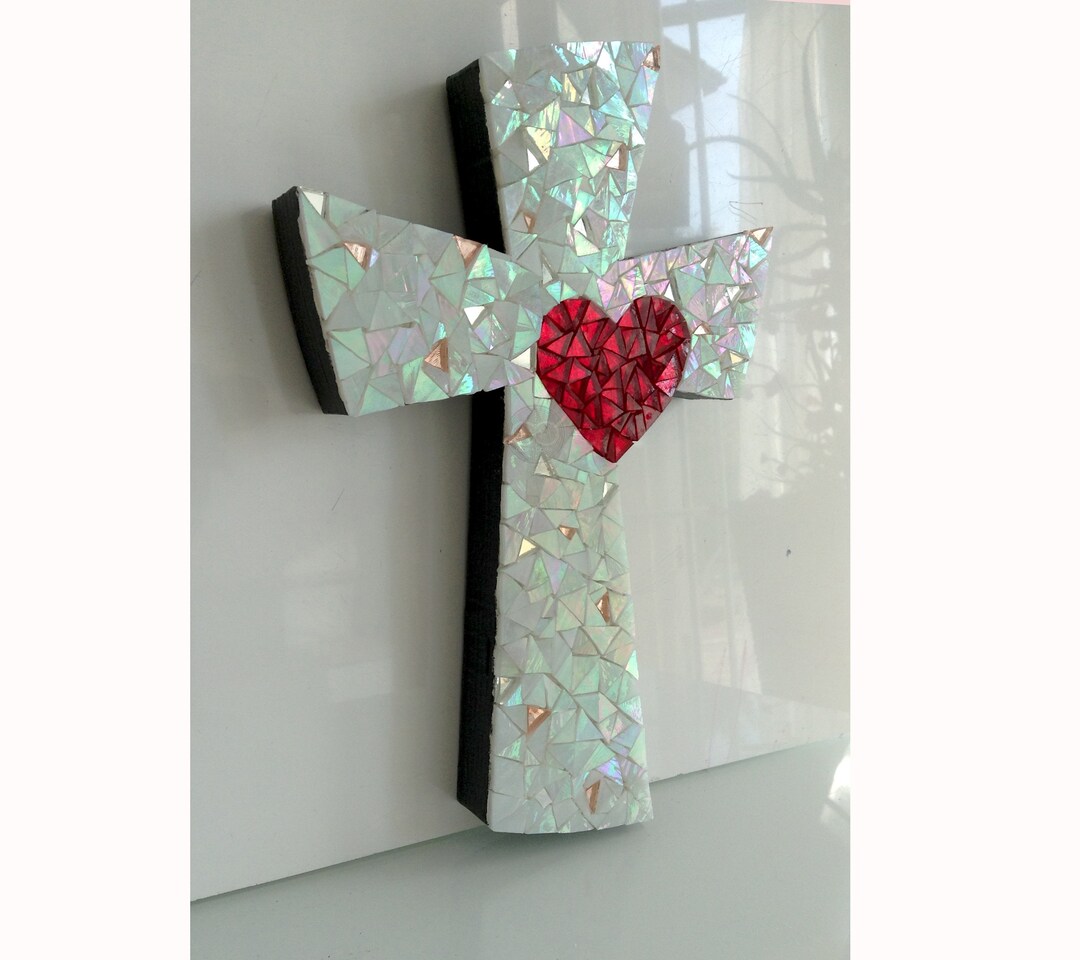 Stain Glass Mosaic Cross White Modern Wall Cross in Glass Mosaic With ...