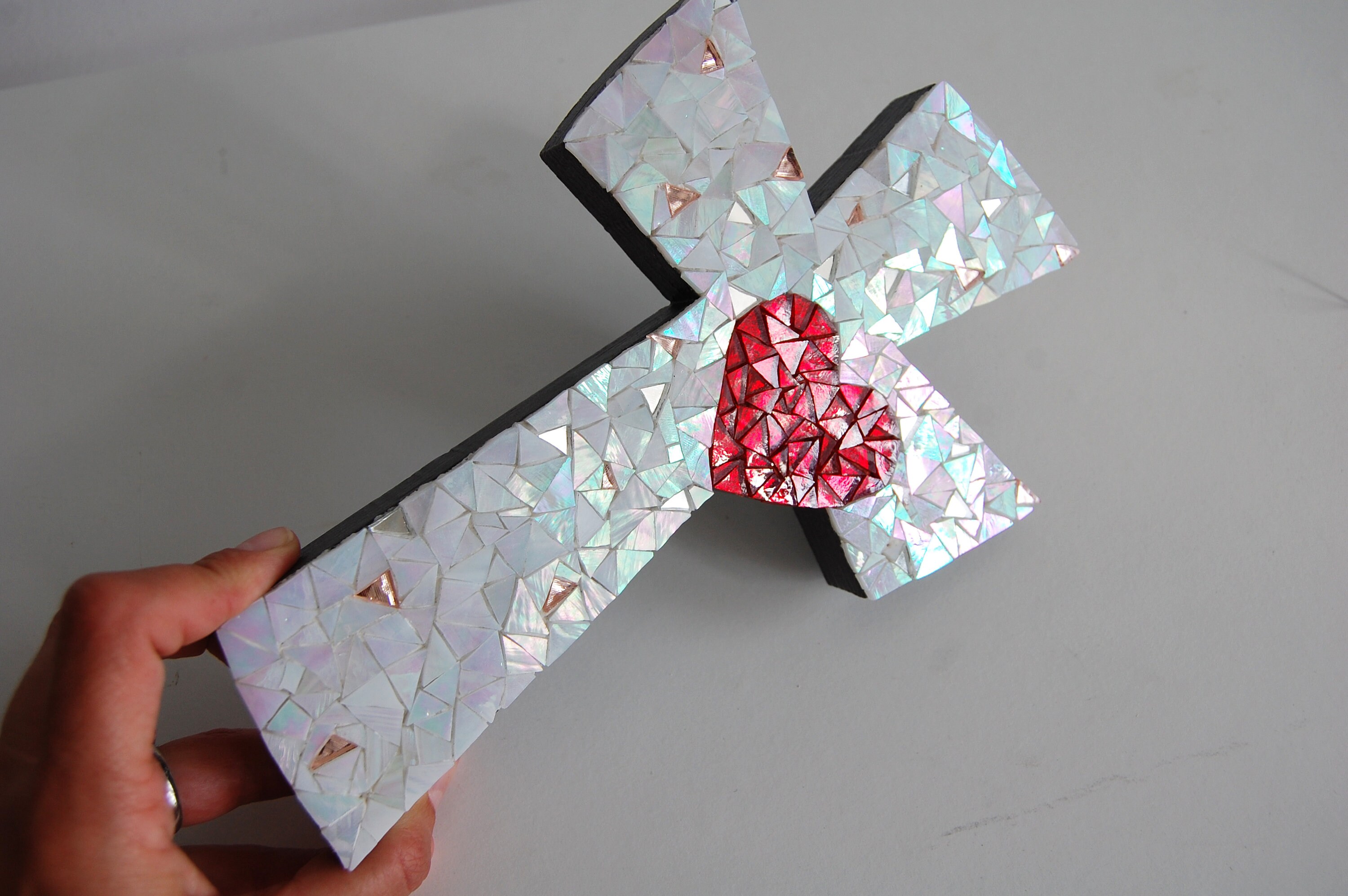 Stain Glass Mosaic Cross White Modern Wall Cross in Glass - Etsy