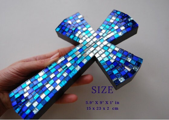 Shaded Blue Wall Cross Mosaic Glass Blue Cross Art L - Etsy