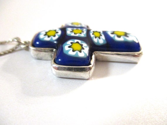 Vintage Murano Glass Millefiore Sterling Silver Cross… - Gem