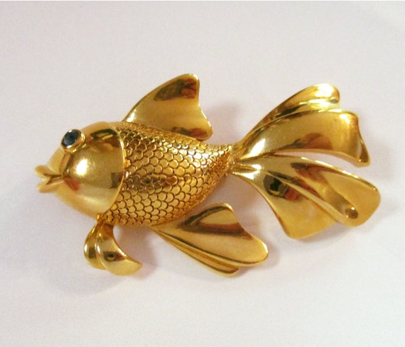 Ivana Large Fish Brooch And/or Pendant Gold Tone Blue Eye | Etsy