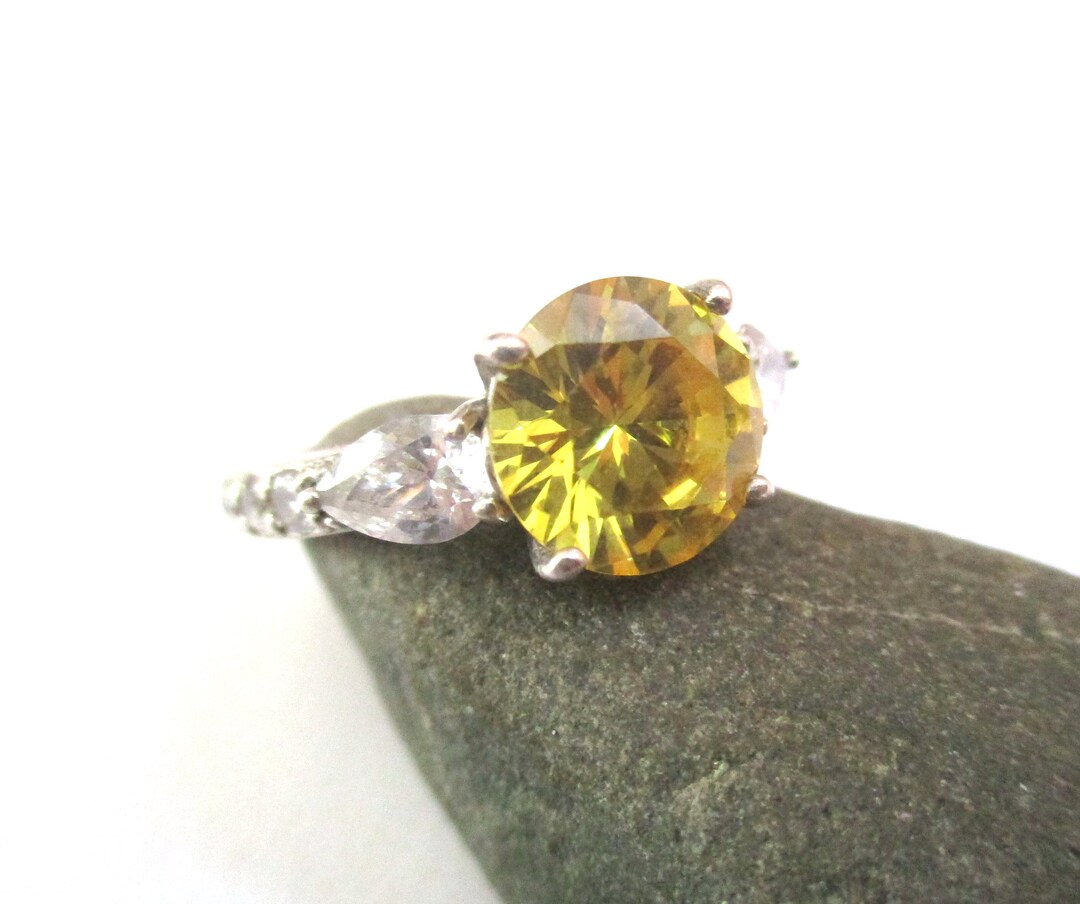 Jean Dousett Sterling Silver Large Canary Yellow CZ, Pear Shape Clear ...
