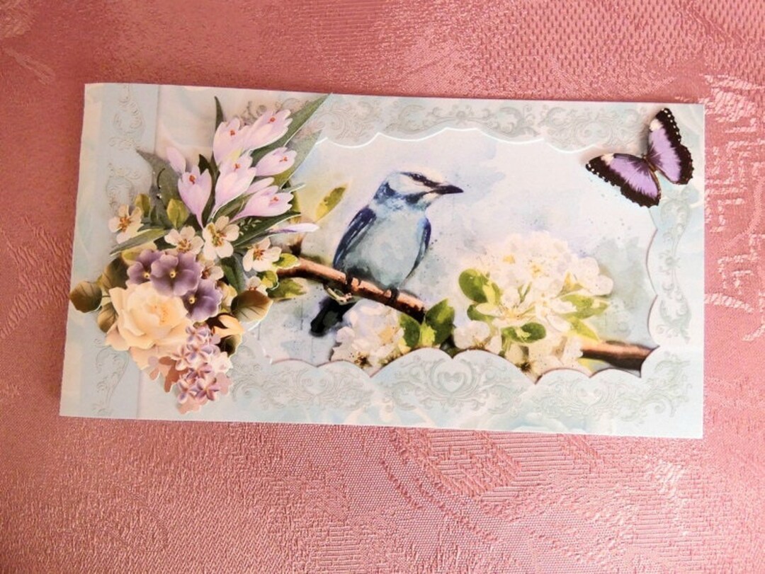 Vintage Card, Flower Greeting Card, Blue Bird Card, Blue Bird, Handmade ...