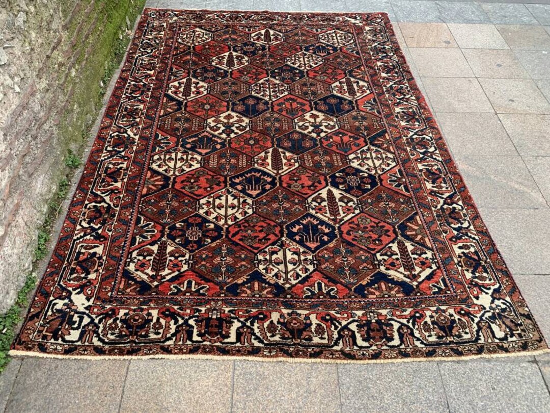 6.9x9.8 Feet Free Shipping Village Rug Red Beige and Brown Carpet Big ...