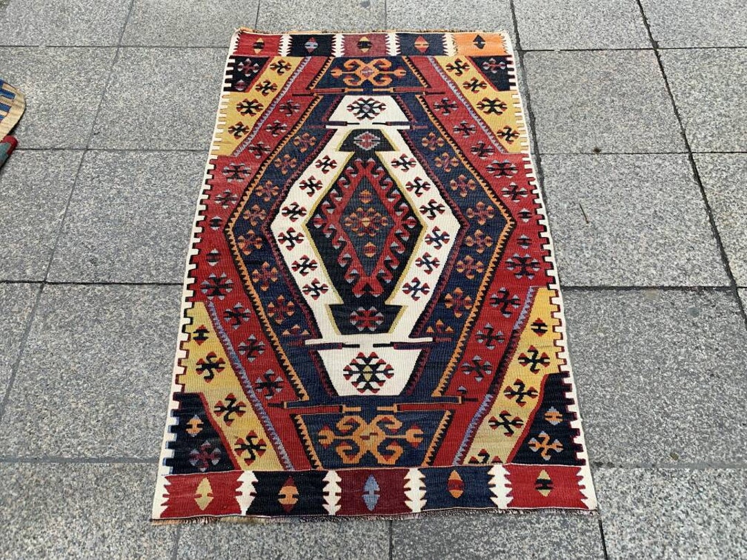 2.11x4.7 Feet Free Shipping Village Colourful Kelim Rug - Etsy UK