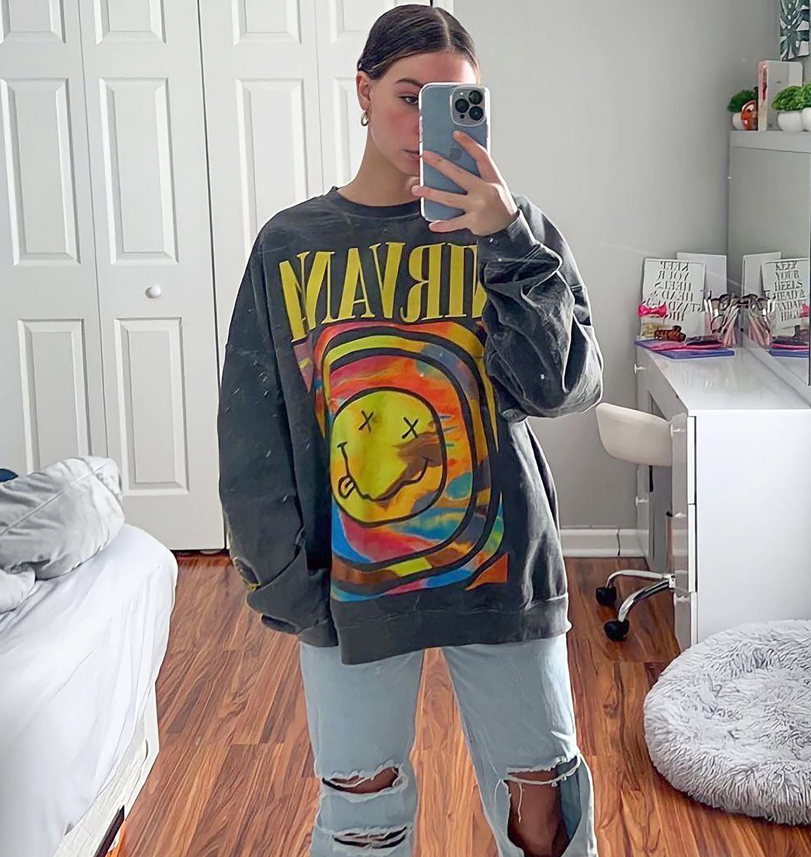 NlRVANA Smiley Face Sweatshirt, Smiley Face Rainbow Sweatshirt ...