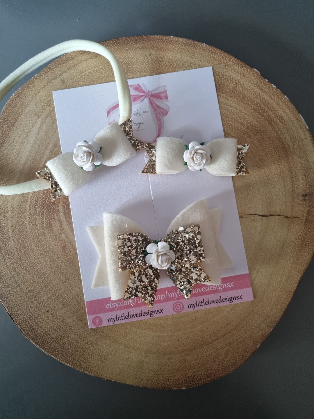 Cream Felt and Gold Glitter Felt Hair Bow - Etsy