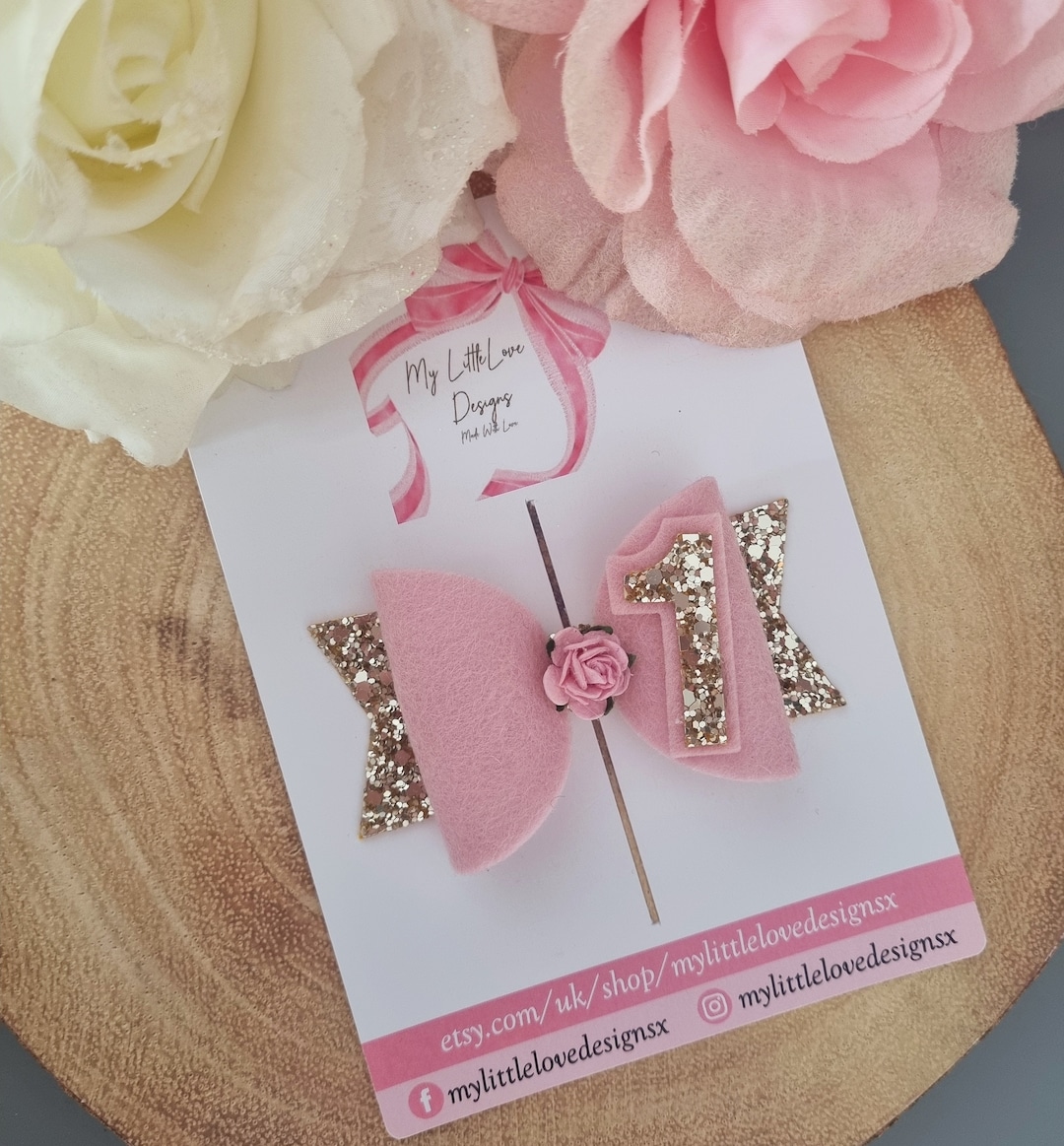 Pink Felt and Gold Glitter Birthday Number Hair Bow 1-9 Years - Etsy
