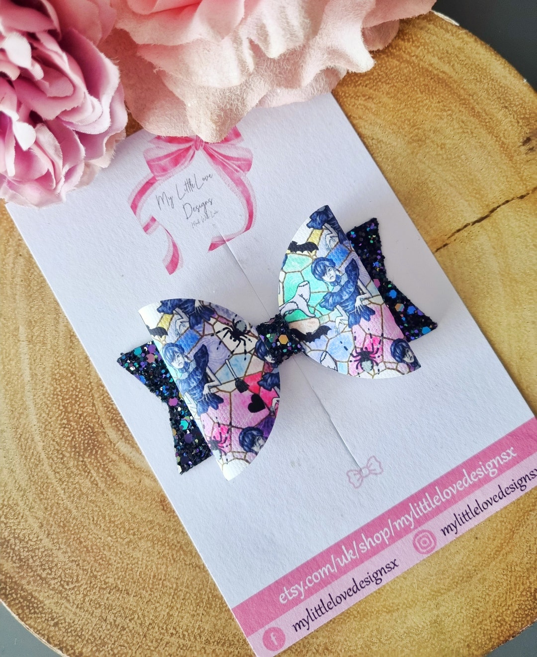 Wednesday Inspired Glitter Hairbow - Etsy UK
