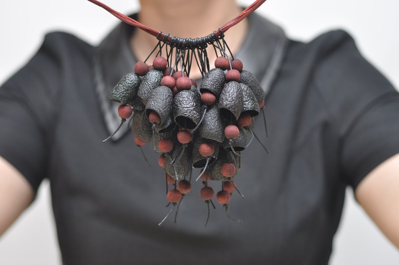 Unique Jewelry Black Cocoon Necklace Women Accessory Organic Large Silk ...