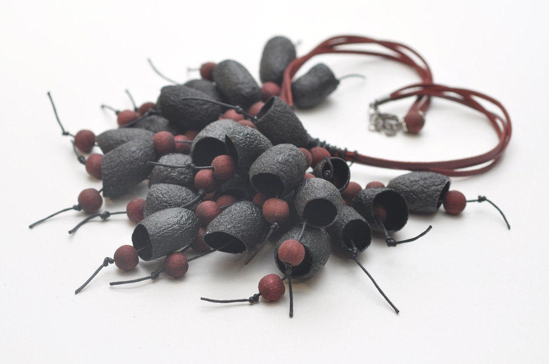 Unique Jewelry Black Cocoon Necklace Women Accessory Organic Large Silk ...