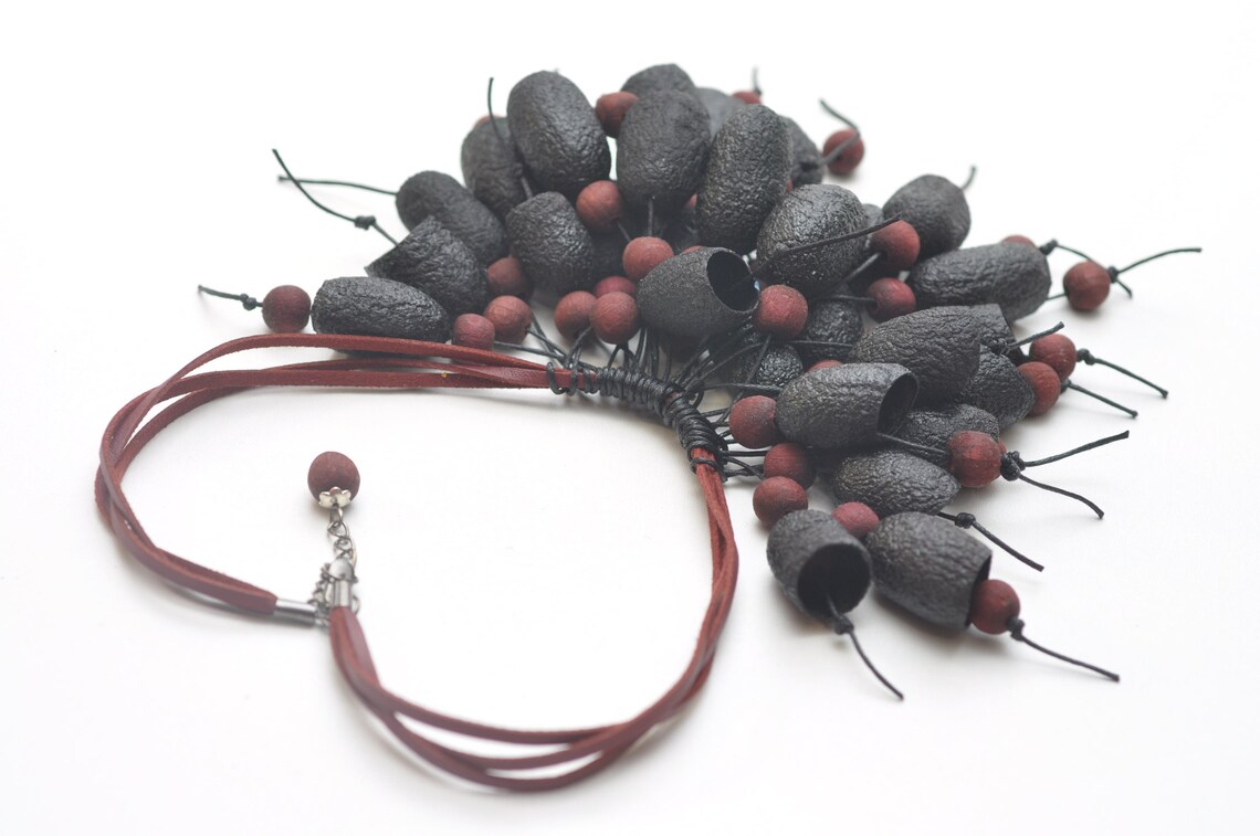 Unique Jewelry Black Cocoon Necklace Women Accessory Organic Large Silk ...