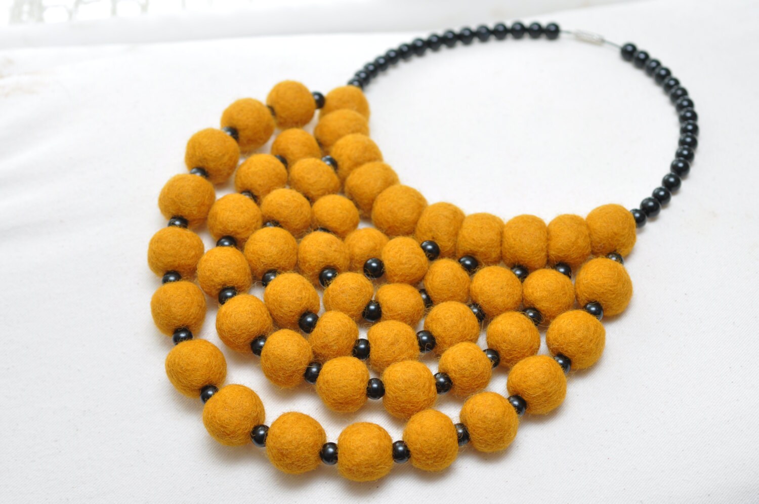 Yellow Wool Necklace Woolen Wedding Felted Necklace Handmade Balls ...
