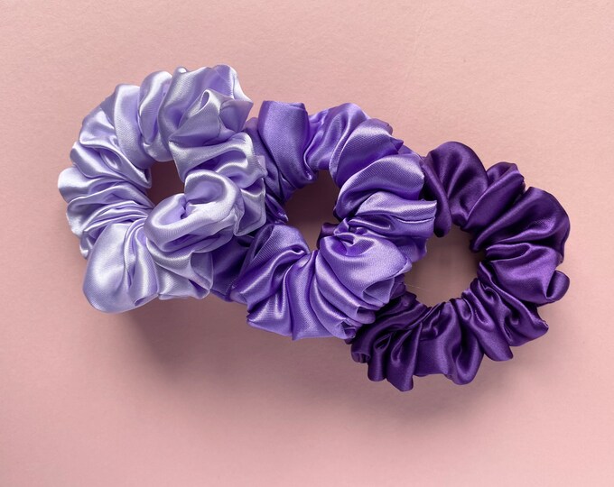 Purple and Lavender Set Satin Silk Scrunchies, Gift Set for Her, Mum ...