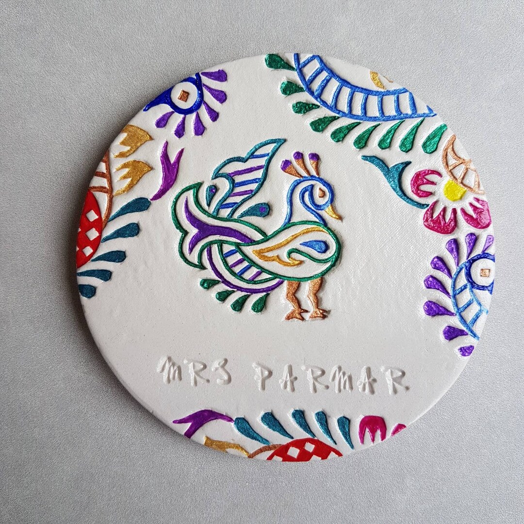 Personalised Clay Coaster With Peacock Henna Style Design, Gift for ...