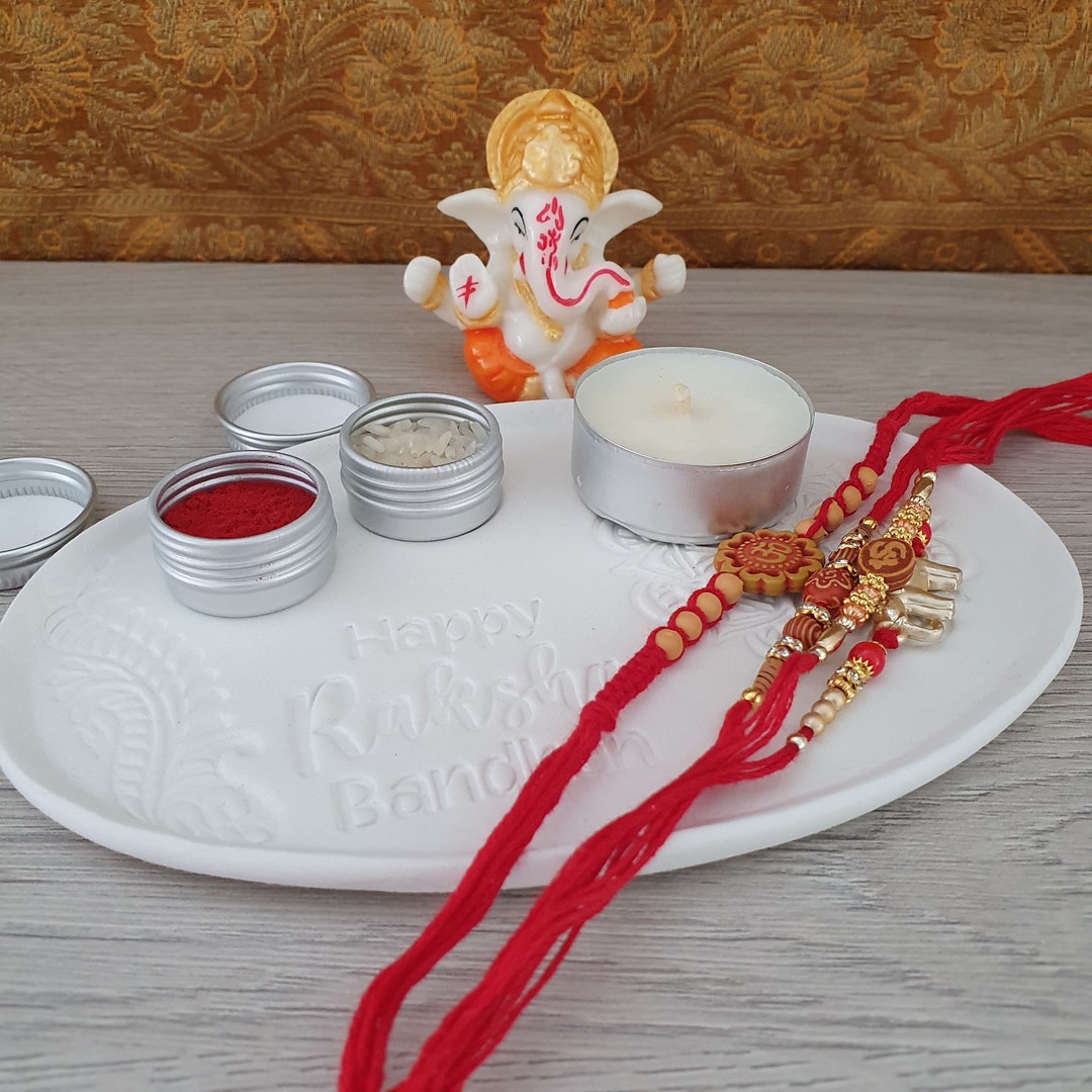 Raksha Bandhan Clay Puja Plate, Sibling Gift, Rakhi, Religious Plate - Etsy
