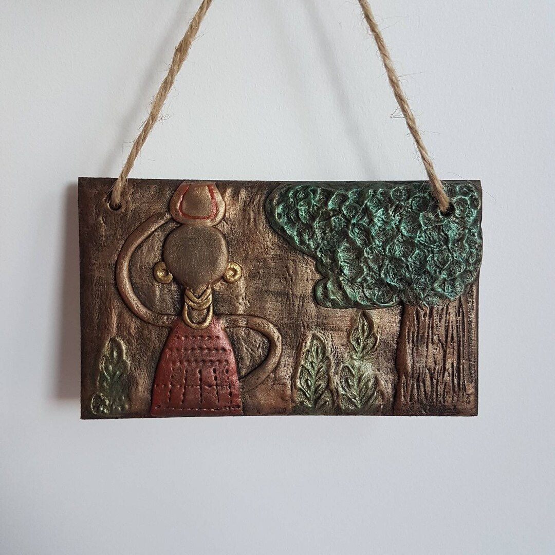 African Lady 3D Wall Plaque, African Wall Art, Clay Sculpture, New Home ...