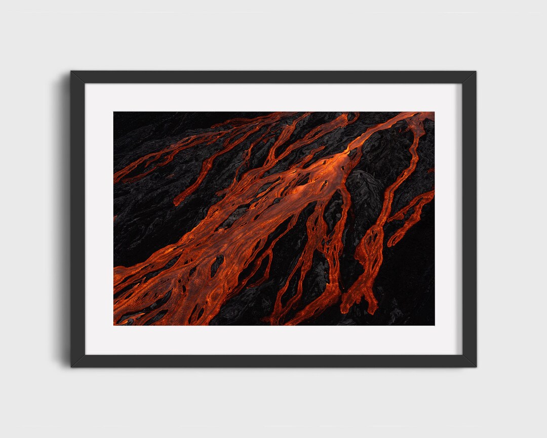 Volcanic Lava Stream Abstract Wall Art Print - Fiery Molten Flow ...