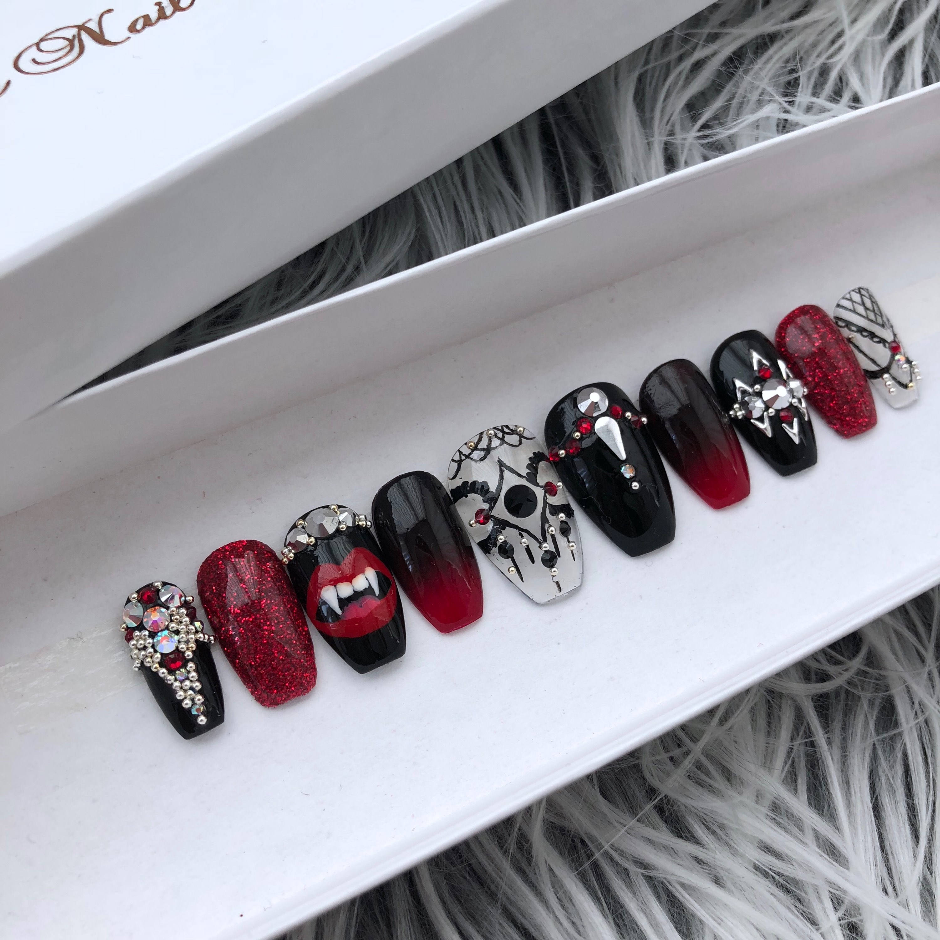 Press on Nails Vampire Costume Halloween Press on Nails | Etsy