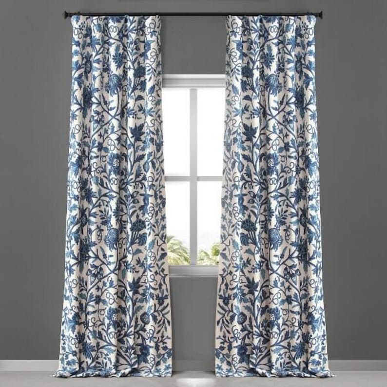 Hand-embroidered Cotton Linen Curtains: Kashmir Crewelwork - Etsy