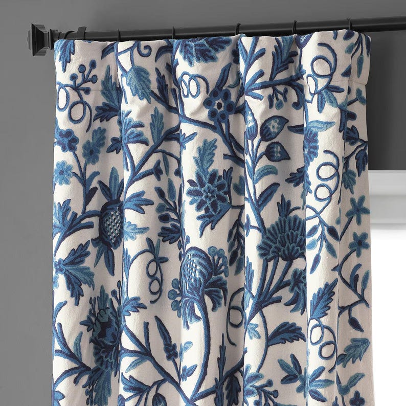 Hand-embroidered Cotton Linen Curtains: Kashmir Crewelwork - Etsy