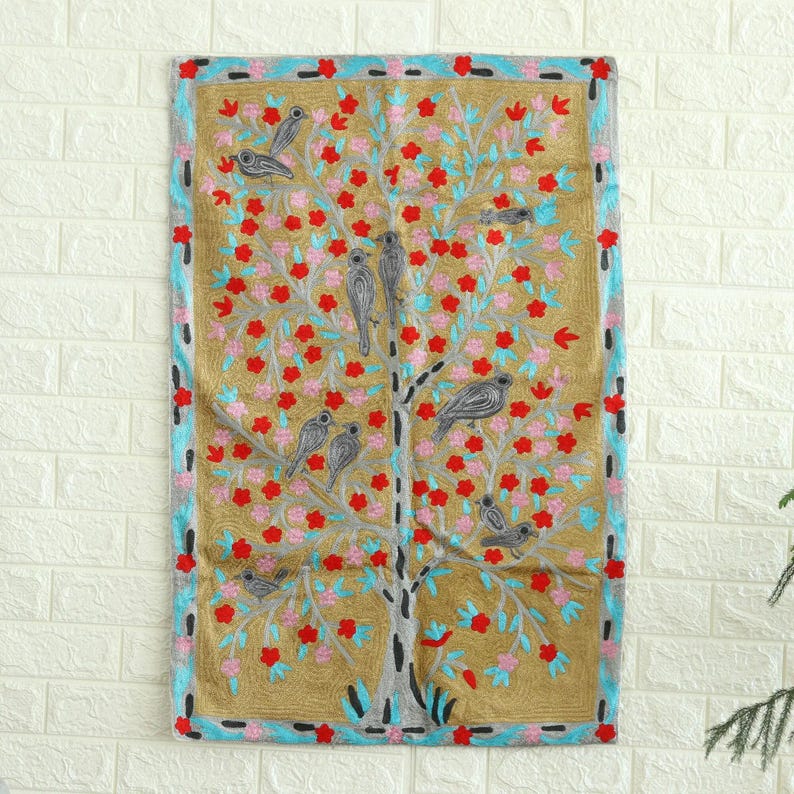 Free Shipping/ Bird-themed Chain Stitch Tapestry Hand Embroidered/ Hand ...