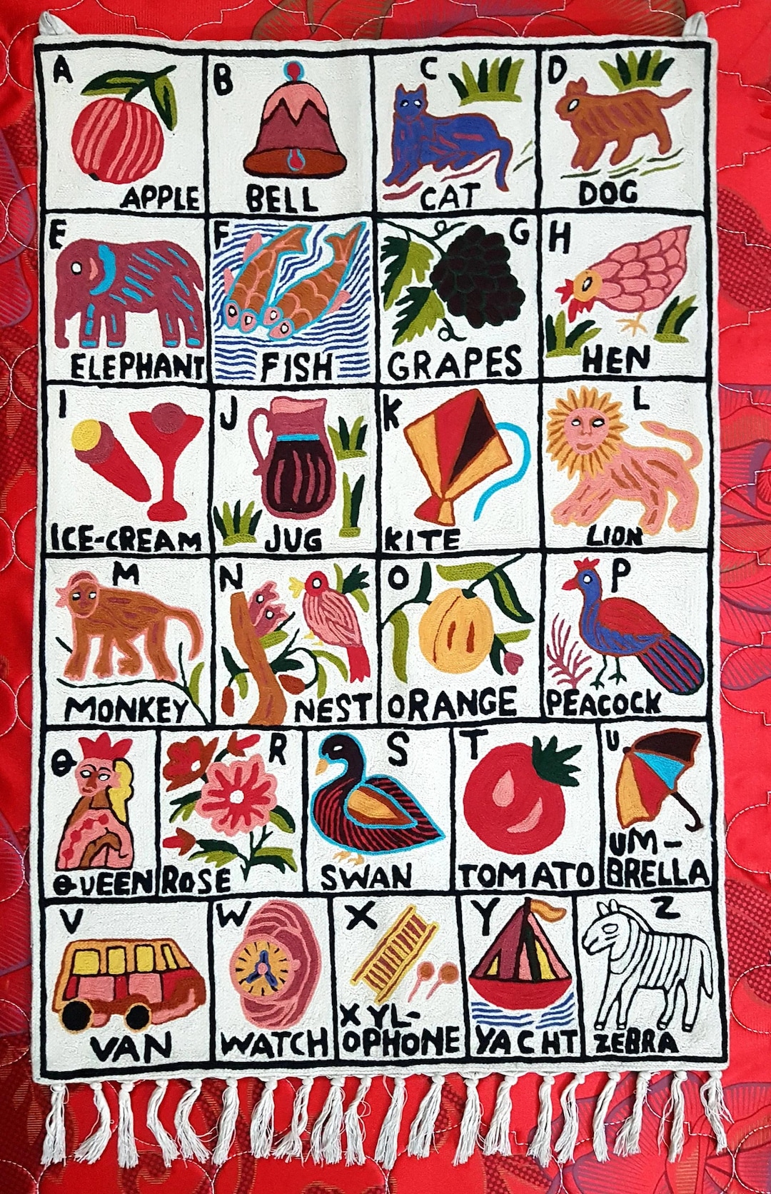 Handmade Wool Alphabet Kids Rug: Crewel Embroidered Play Carpet - Etsy