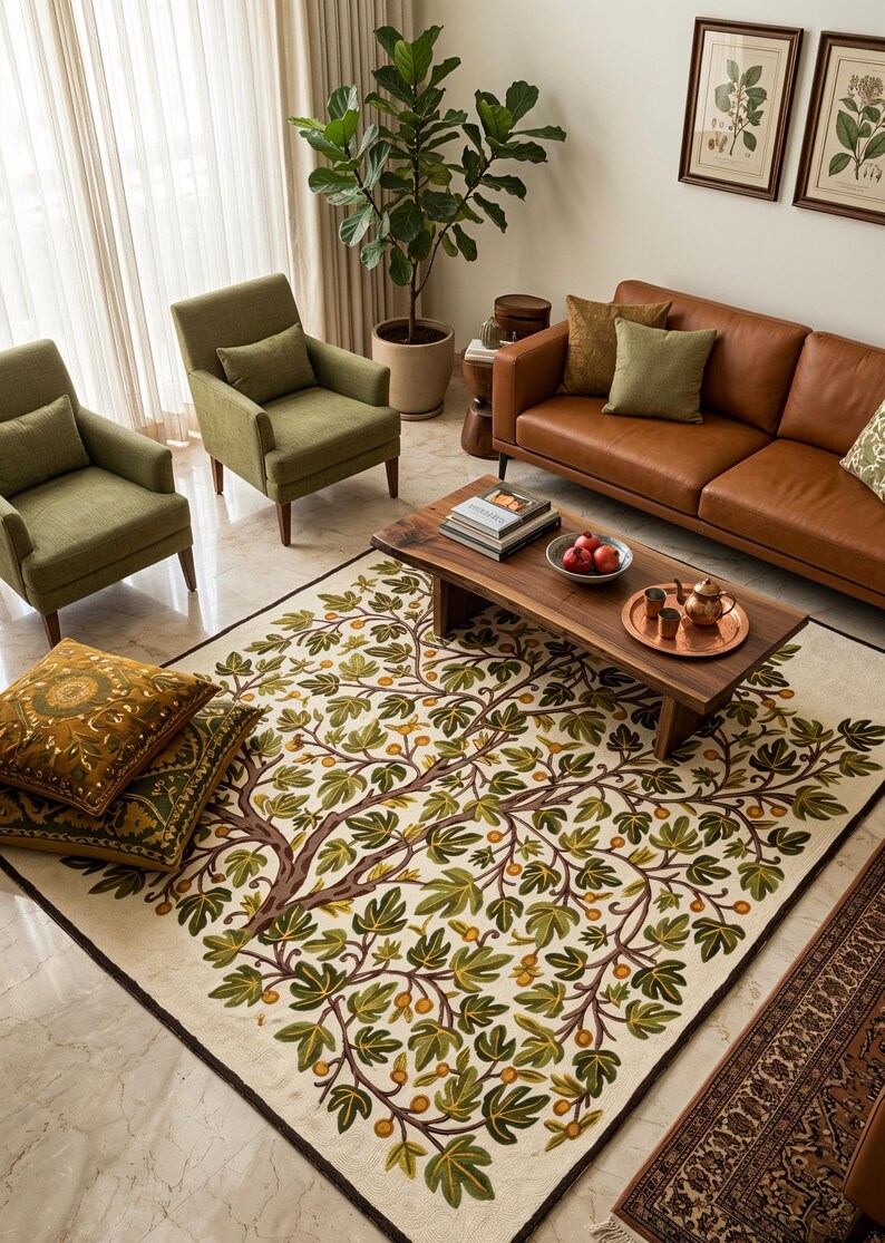 Chinar Leaves Wool Rug - Handmade Tree of Life Design - Etsy