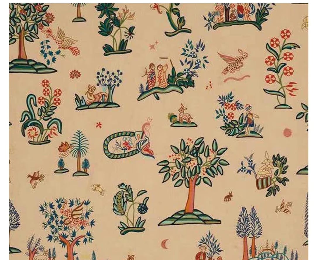Hand-embroidered Cotton Linen Curtain: Jungle Folio Crewelwork - Etsy
