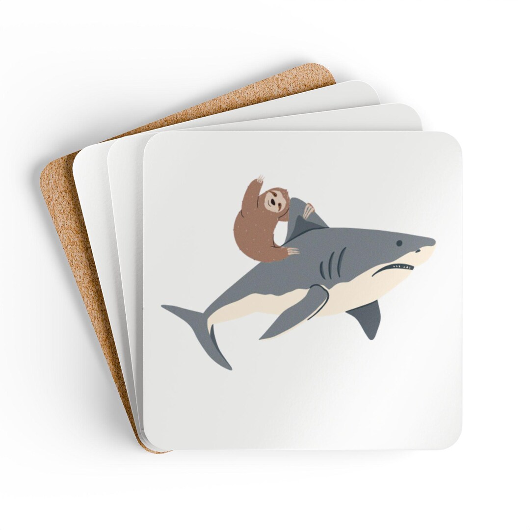 Shark & Sloth Corkwood Coaster Set - Etsy