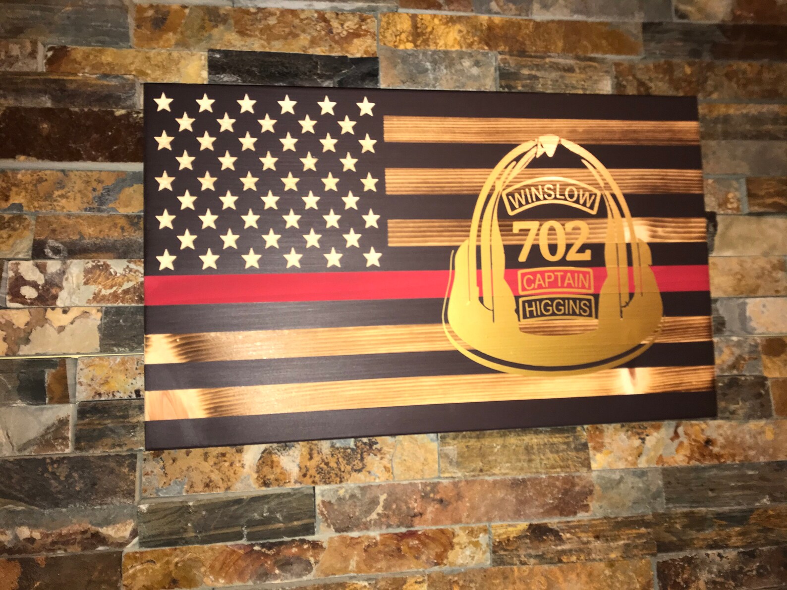 Custom Helmet Decal Rustic Flag wooden American Flag | Etsy