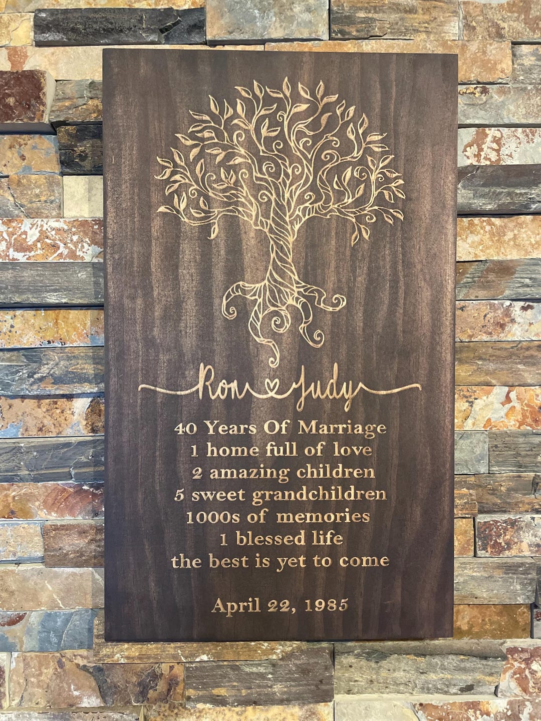 Personalized 40th Anniversary Wooden Sign: Tree of Life, Custom ...