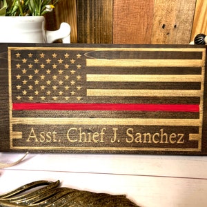 Flag Desk Plaque - Rustic Personalized - Personalized Gift - Thin Red ...