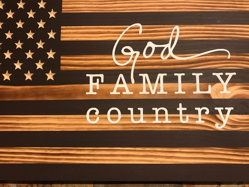 God Family Country Rustic American Flag wooden Flag | Etsy