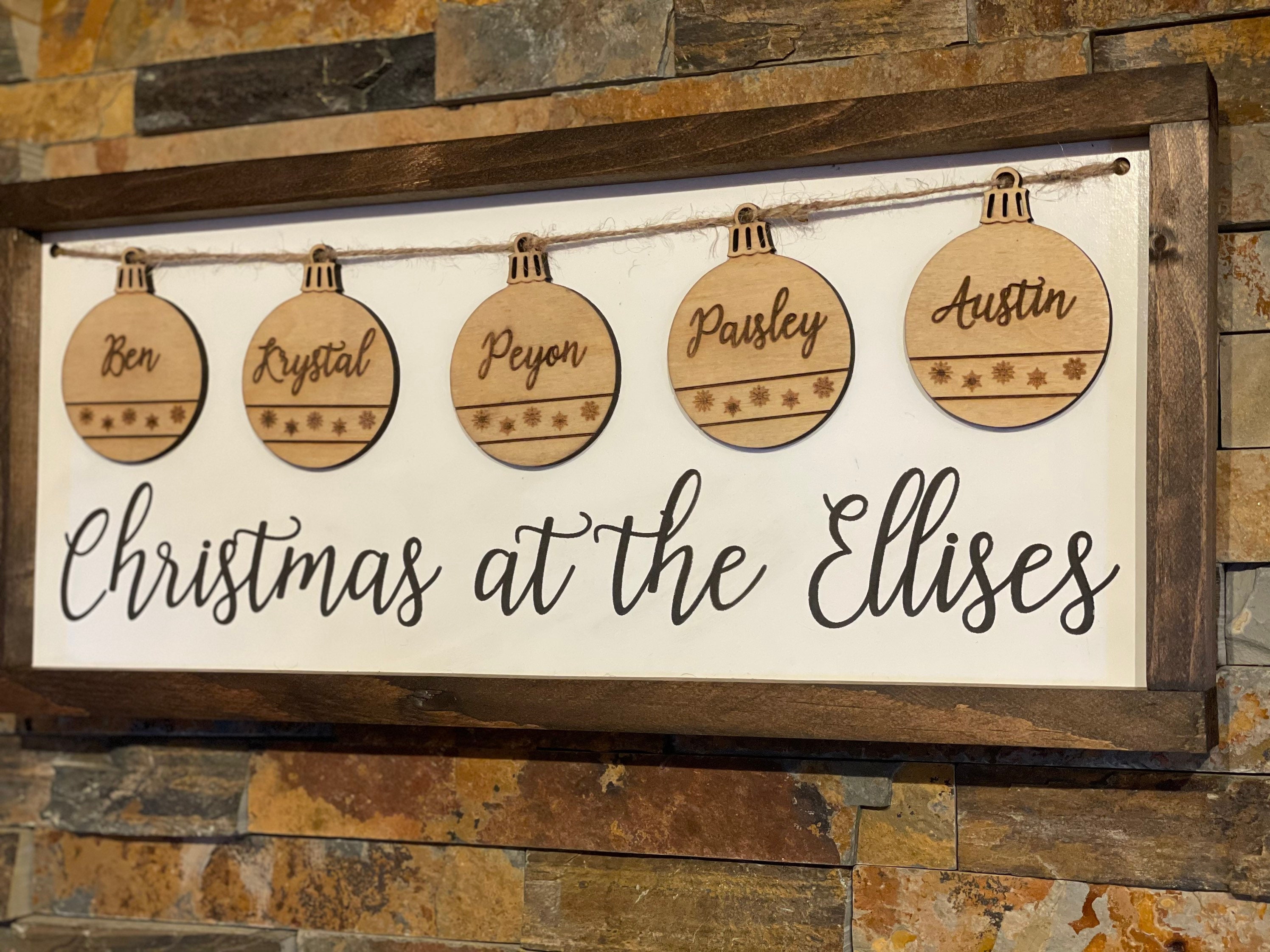 Personalized Family Christmas Sign: Rustic Engraved Wood Ornament Decor ...